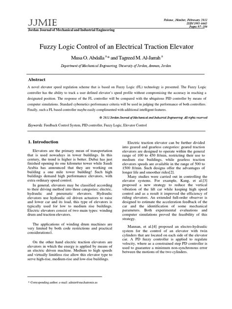 jjmie fuzzy logic control of an electrical traction elevator