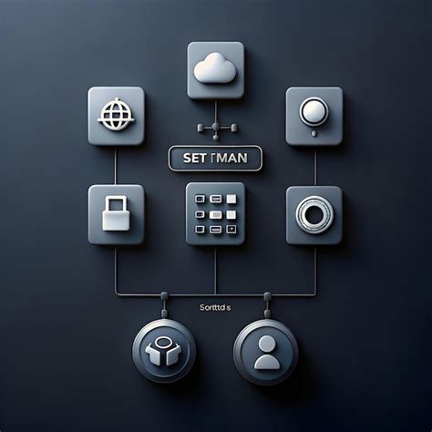A Minimalist Design Of An Abstract Network Diagram With White Icons On Dark Gray Squares