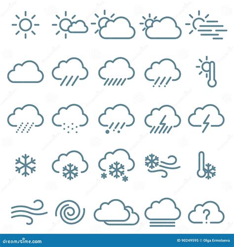 Thin Line Weather Icon Set Stock Vector Illustration Of Application Forecast 90249595