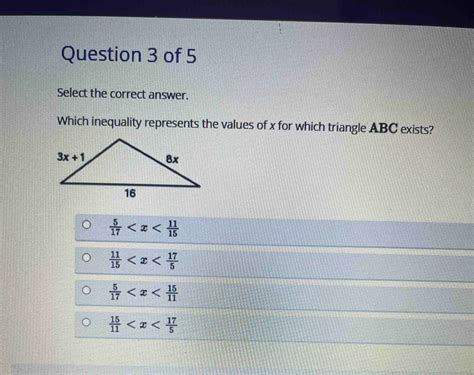 Solved Question 3 Of 5 Select The Correct Answer Which Inequality Represents The Values Of X