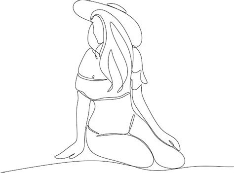 Линейный рисунок девушки в купальнике Премиум векторы