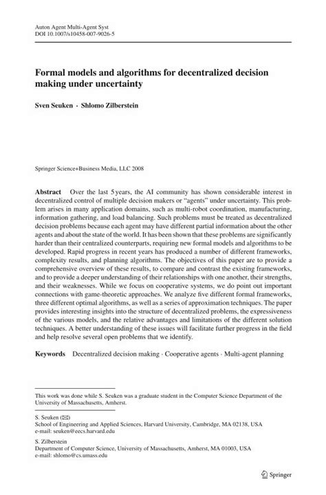 Pdf Formal Models And Algorithms For Decentralized Decision Making Dokumentips