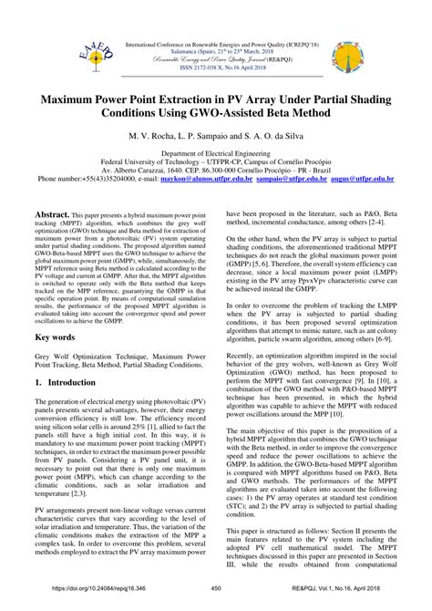 Pdf Maximum Power Point Extraction In Pv Array Under Partial Shading Conditions Using Gwo