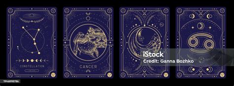 점성술 암 조디악 기호 특성을 가진 현대 마술 마법 카드의 세트 벡터 일러스트 레이 션 갈고리 발톱에 대한 스톡 벡터 아트 및 기타 이미지 갈고리 발톱 게 게자리