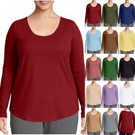 Jsaierl Long Sleeve T Shirts For Women Plus Size Cotton Solid Color
