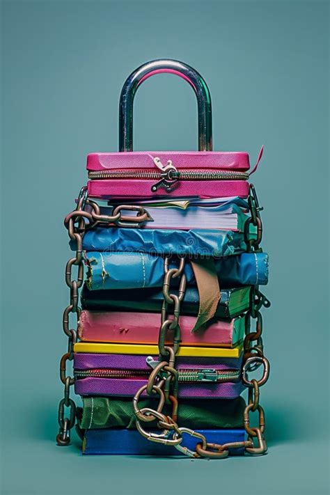 Colorful Books Bound With Chains And Locked Concept Of Data Security Information Protection