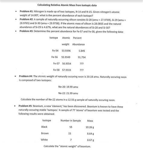 Solved Calculating Relative Atomic Mass From Isotopic Data