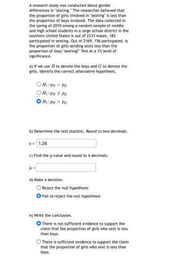 Answered A Research Study Was Conducted About Gender Differences In Sexting The Researcher