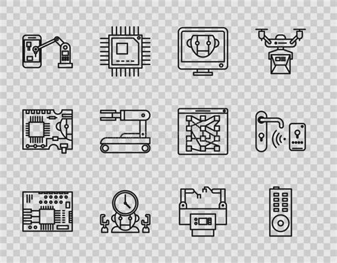 Set Line Printed Circuit Board Pcb Bot Robot And Digital Time Manager
