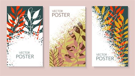 컬러 잎과 자연 배경 텍스처가 있는 점선 포스터 세트와 텍스트 배치 포장 광고 축하 소셜 네트워크에 대한 현대적인 평면 디자인 벡터 0명에 대한 스톡 벡터 아트 및 기타