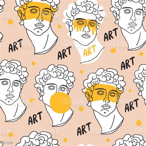 골동품 요소 그리스 신과 여신 조각 그림 기둥 모양 태양 달 나뭇잎으로 추상적인 매끄러운 패턴 최소한의 라인 아트와 손으로 그린