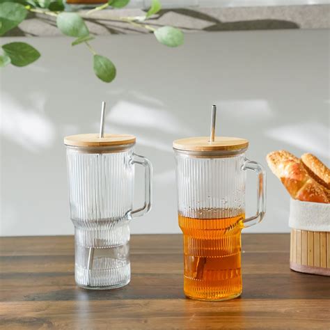 Buy Danube Essential 2 Pc Glass Mug With Bamboo Lid 1000 Ml Online