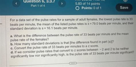 Solved For A Data Set Of The Pulse Rates For A Sample Of Chegg Com