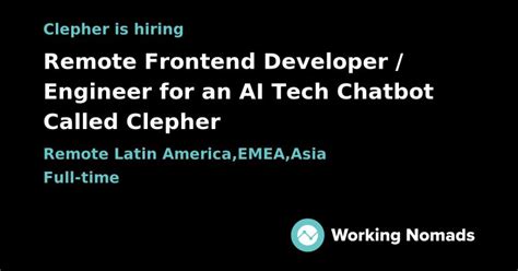 Working Nomads On Linkedin Remote Job Remote Frontend Developer Engineer For An Ai Tech
