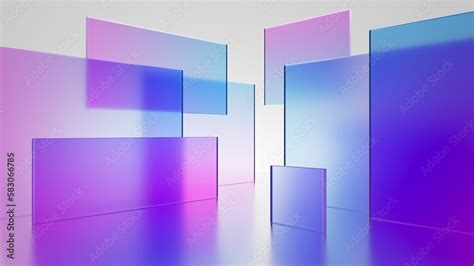 3d Render Abstract Geometric Background Translucent Glass With Violet Pink Blue Gradient