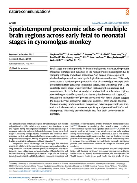 Pdf Spatiotemporal Proteomic Atlas Of Multiple Brain Regions Across Early Fetal To Neonatal