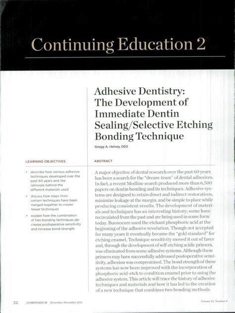 Adhesive Dentistry The Development Of Immediate Dentin Sealing