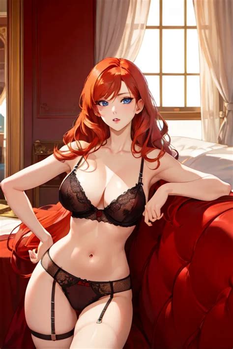 Rule 34 Ai Generated Black Lingerie Blue Eyes Cleavage Lingerie Red