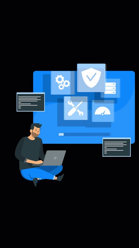Programmer Man Writes Program To Protect Laptop From Viruses There Is A Computer Screen In The