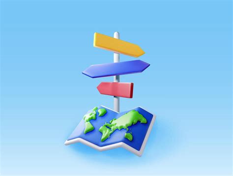 3D Folded World Map And Signpost With Directions Isolated Render World