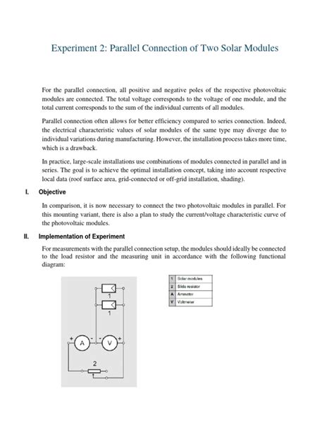 Experiment 2 Parallel Connection Of Two Solar Modules Pdf Solar