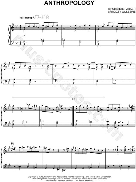Charlie Parker Anthropology Sheet Music Piano Solo In Bb Major