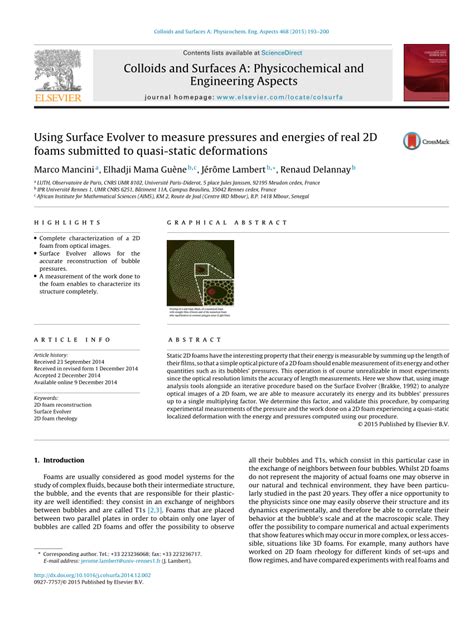Pdf Using Surface Evolver To Measure Pressures And Energies Of Real
