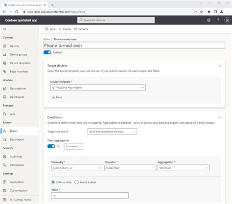 Quickstart Configure Azure Iot Central Rules And Actions Azure Iot