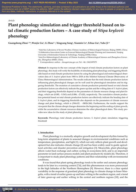 Pdf Plant Phenology Simulation And Trigger Threshold Based On Total
