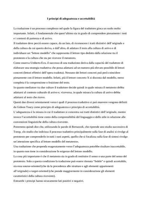I Principi Di Adeguatezza E Accettabilità Esercizi Di Traduzione