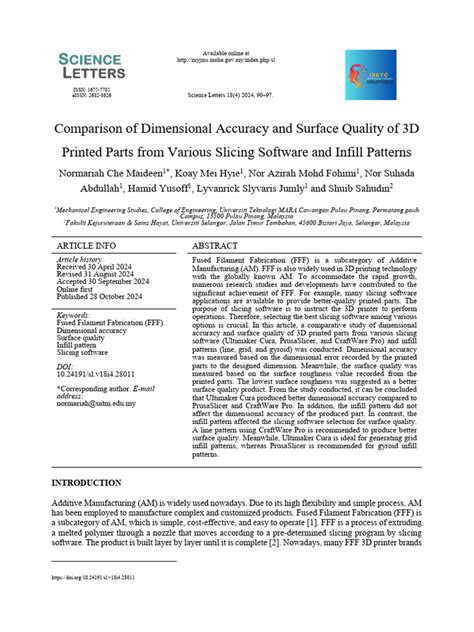 Comparison Of Dimensional Accuracy And Surface Quality Of 3d Printed