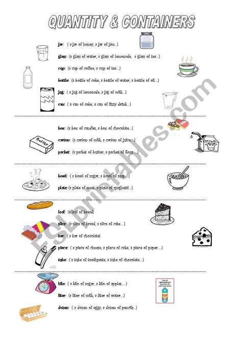 Quantity And Containers Esl Worksheet By Ayca1111