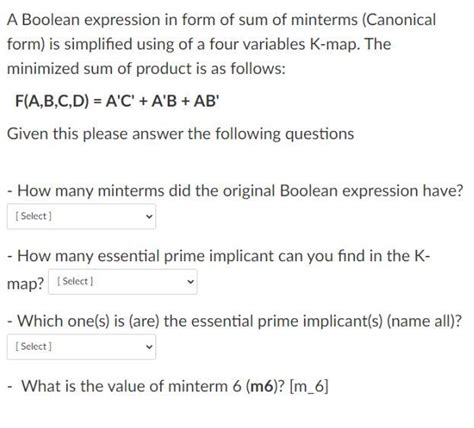 solved a boolean expression in form of sum of minterms