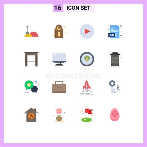 16 Universal Flat Color Signs Symbols Of Imac Monitor Document Computer Furniture Stock