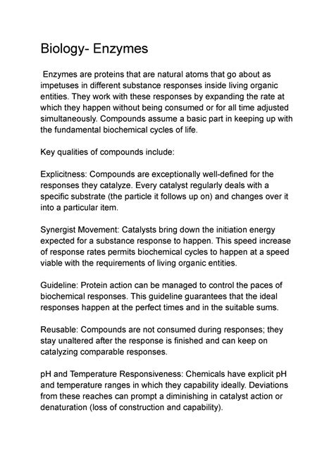 Untitled Document What An Enzyme Is Its Functions And Its Uses Why Is Need For Humans To