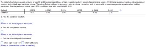 Solved The Table Below Lists Measured Amounts Of Redshift