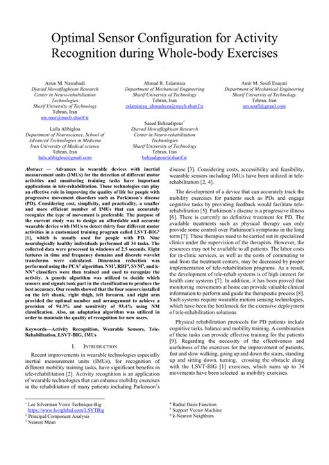 pdf optimal sensor configuration for activity recognition during whole body exercises