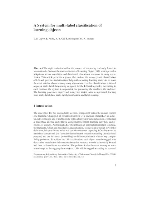 Pdf A System For Multi Label Classification Of Learning Objects