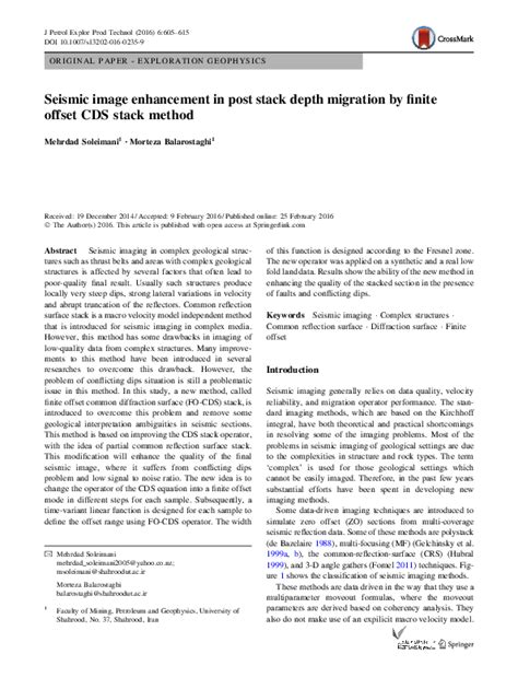 Pdf Enhancing Seismic Imaging With Finite Offset Cds Stack