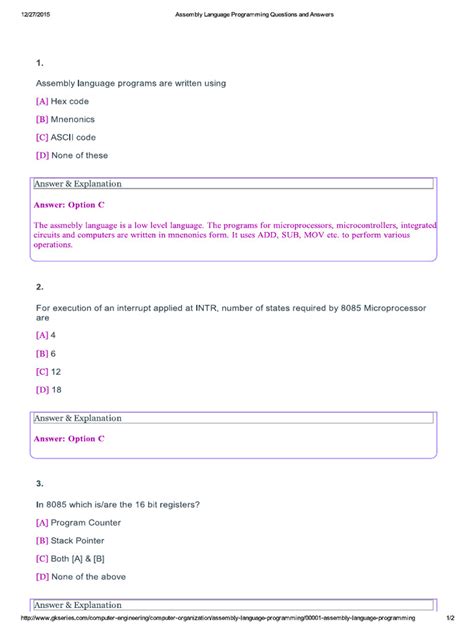 Assembly Language Programming Questions Pdf