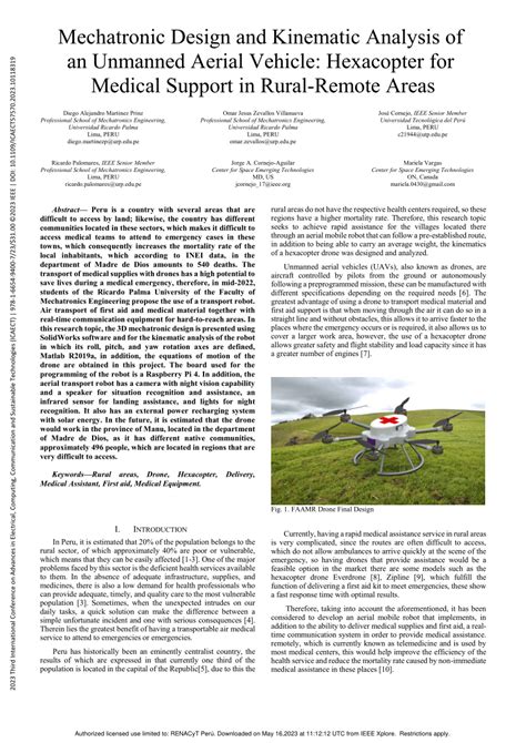 Pdf Mechatronic Design And Kinematic Analysis Of An Unmanned Aerial Vehicle Hexacopter For