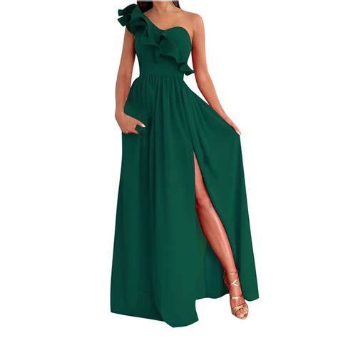 Womens Long Maxi Summer Dresses Sexy Ruffle One Shoulder Sleeveless