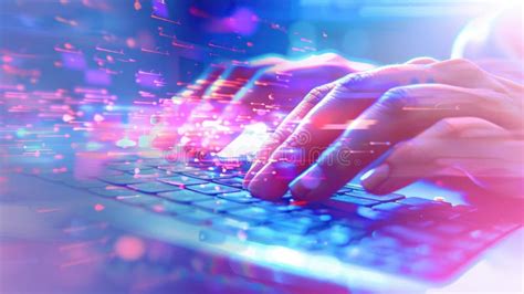 Abstract Depiction Of Qa Engineer Typing On Floating Keyboard With