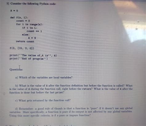 Solved Consider The Following Python Code A 5 Det Fin L Count