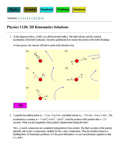 4phy 1110 2d Kinematics Solutions Questions 1 2 3 4 5 6 7 8 9 10 11 Physics 1120 2d