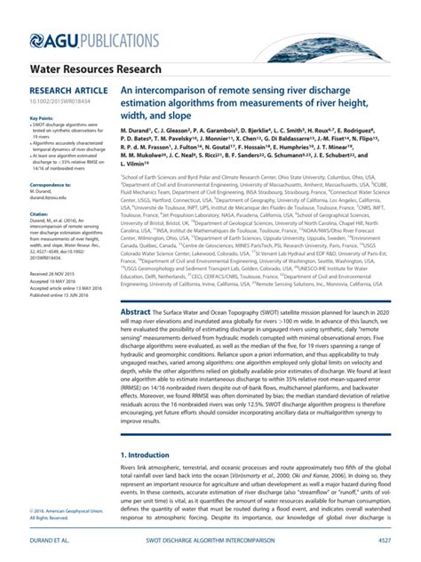 An Intercomparison Of Remote Sensing River Discharge Estimation Algorithms From Measurements Of