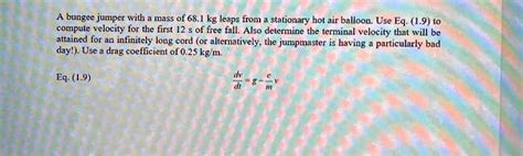 A Bungee Jumper With A Mass Of 681 Kg Leaps From A Stationary Hot Air