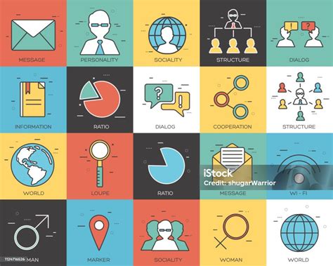 얇은 선 사회 아이콘 개념을 설정합니다 벡터 일러스트 레이 션 디자인 Brand Name Online Messaging Platform에 대한 스톡 벡터 아트 및 기타