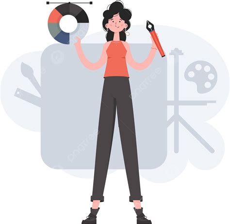 Woman With Pen Tool And Palette Creating For Presentationssites Vector Color Tool Education