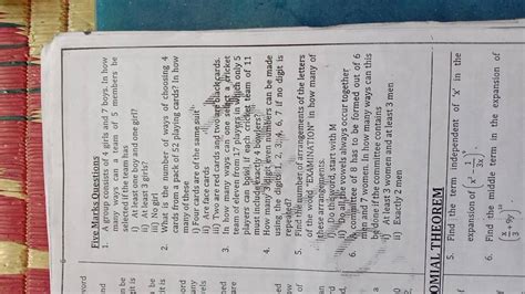 Five Marks Questions A Group Consists Of Girls And Babes In How Ma